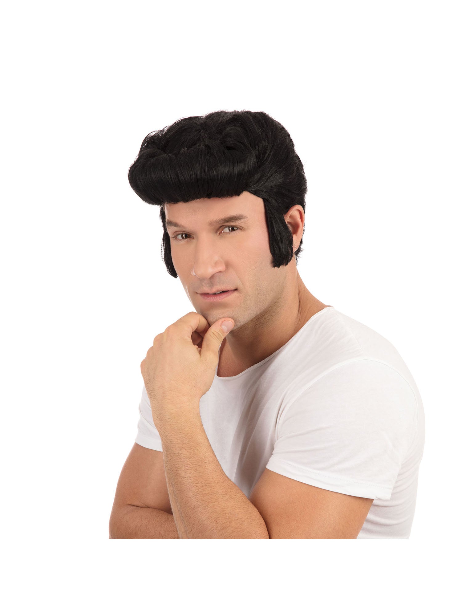 Danny Zuko Greaser Wig Slicked Black 1950s Rock (Bagged)